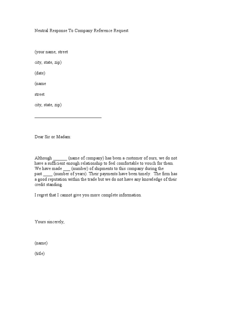 Neutral Company Reference Response Template | PDF | Business