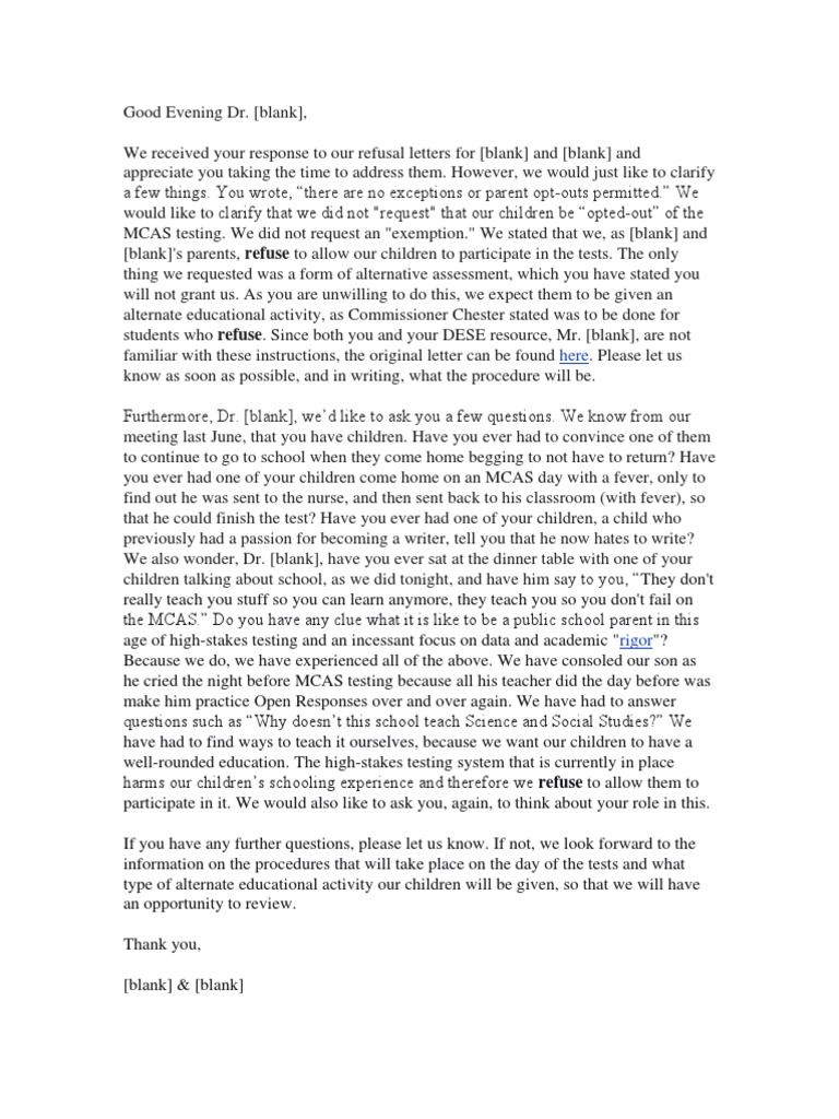 MCAS Testing Refusal and Concerns | PDF | Education Theory | Teaching