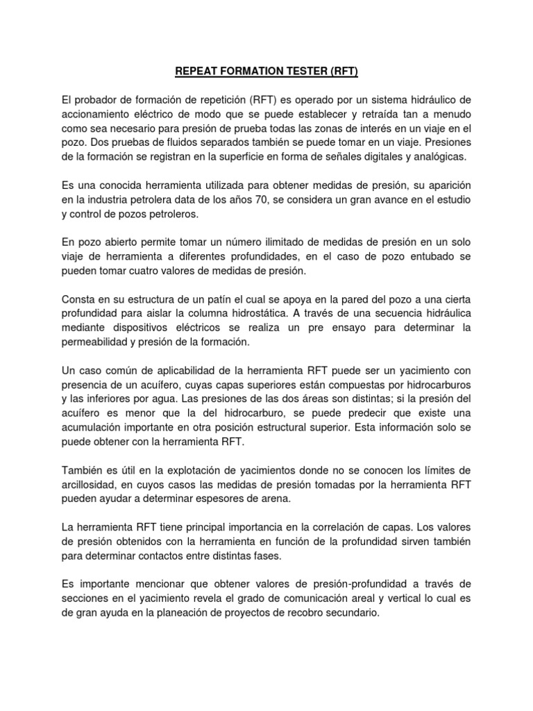 Repeat Formation Tester (RFT) | PDF | Permeabilidad (Ciencias de la ...