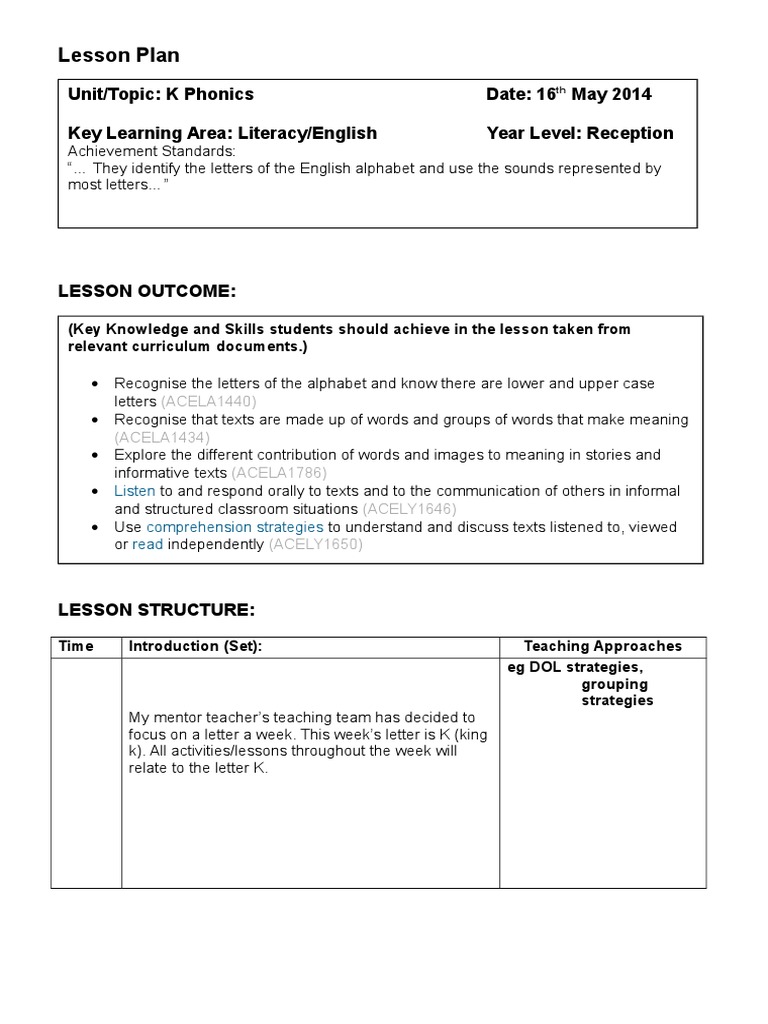 Grade 2 Shared Reading Plan: Letter K | PDF | Phonics | Lesson Plan