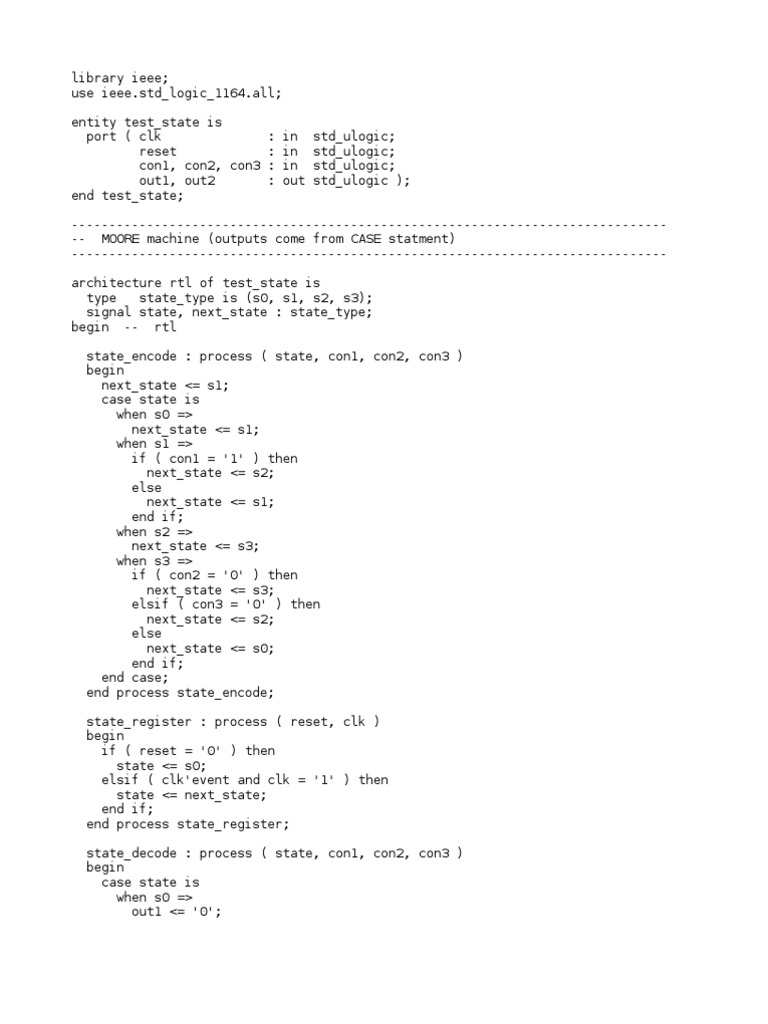 Moore machine VHDL code