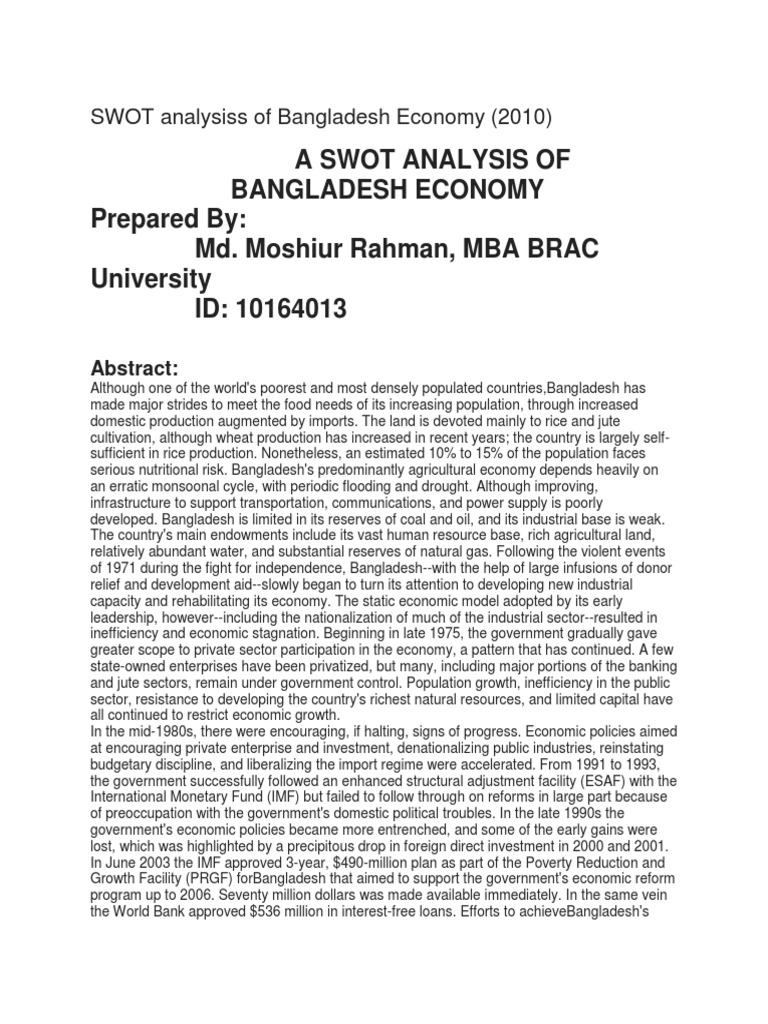 SWOT Analysis of Bangladesh Economy | PDF | Bangladesh | Agriculture