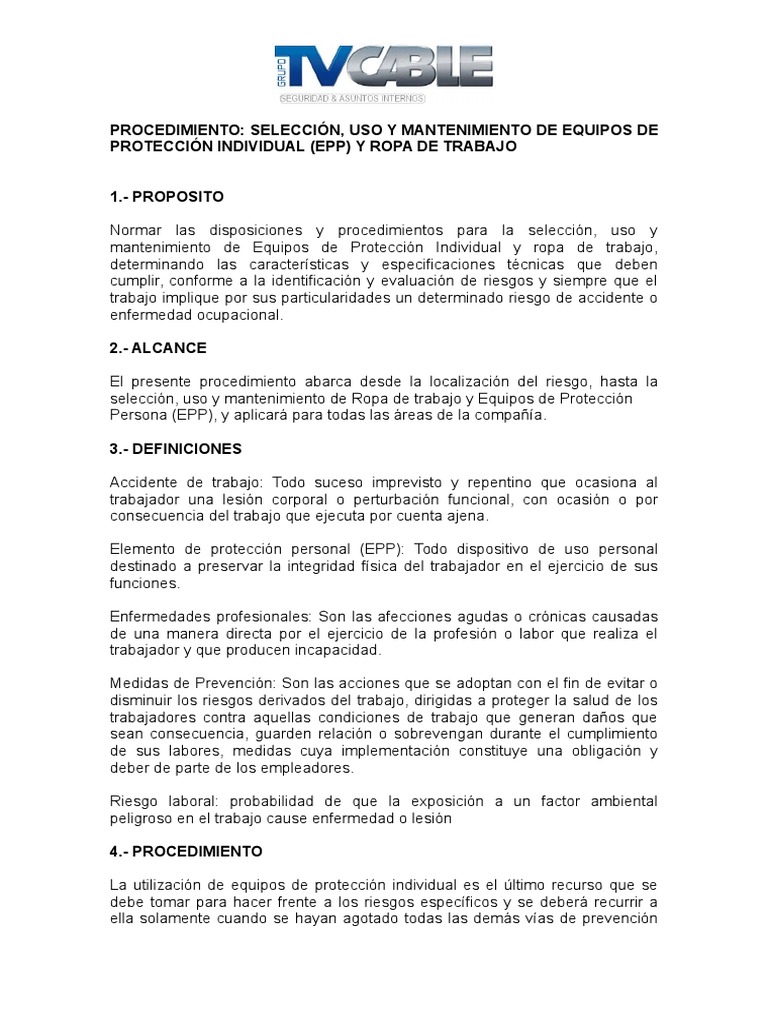 Procedimiento EPP y Ropa de Trabajo | PDF | Ropa | Ejercicio físico