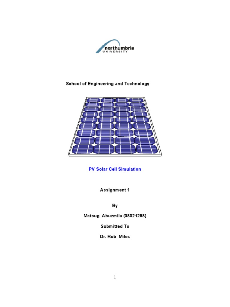 First Page of Assignment | Photovoltaics | Solar Cell