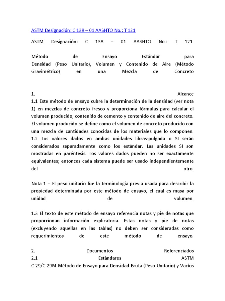 ASTM Designación C138 PDF | PDF