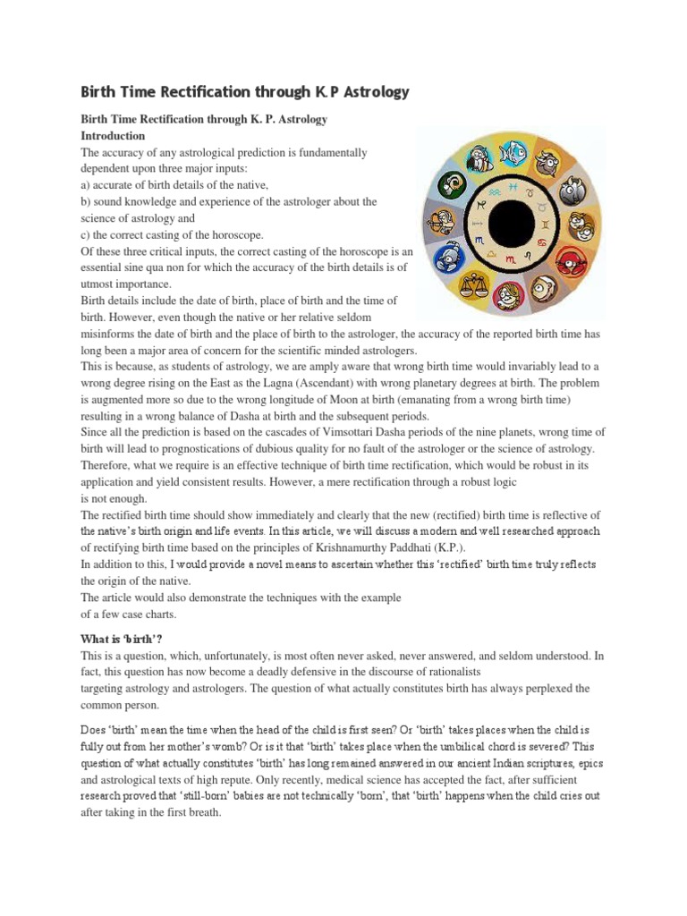 K.P. Astrology Birth Time Rectification | PDF | Astrology | Horoscope