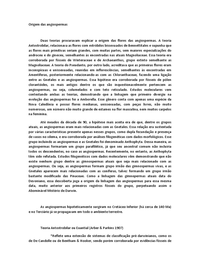 ORIGEM Das Angiospermas | PDF | Flores | Plantas