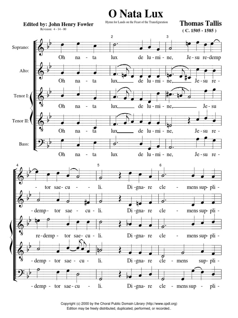 O Nata Lux - Thomas Tallis | PDF