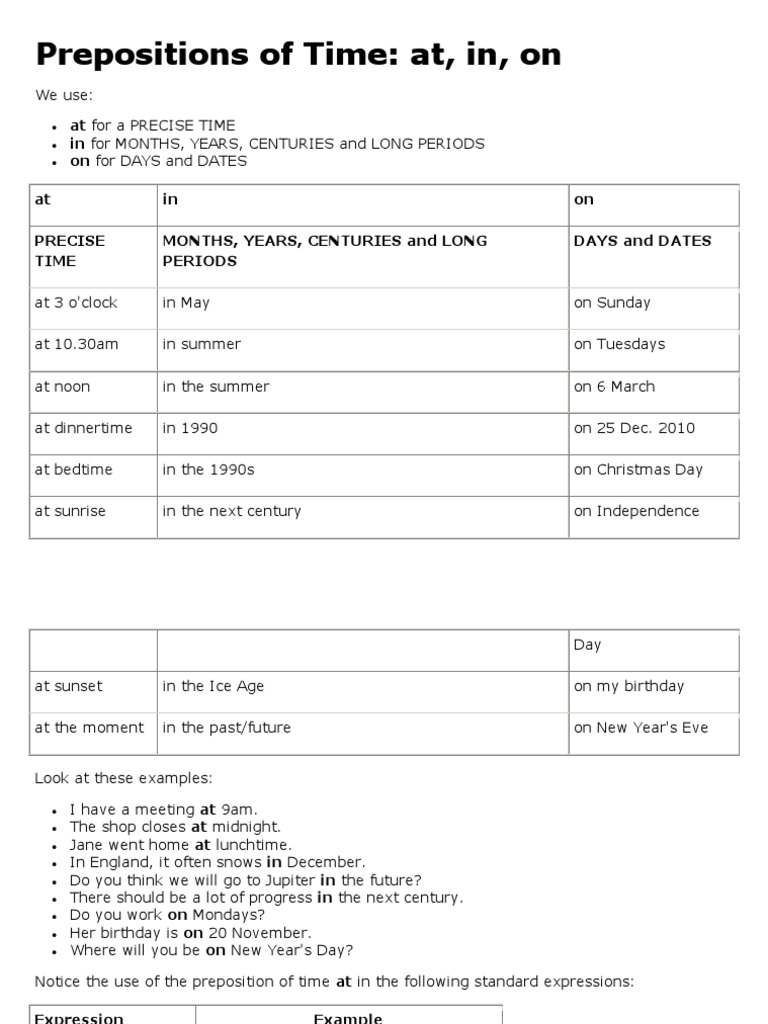 Prepositions of Time | PDF | Preposition And Postposition | Adjective