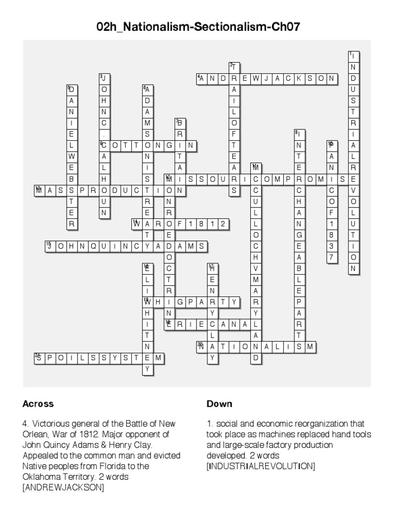 02h_Puzzle-Nationalism & Sectionalism AnsKey | Nullification (U.S ...