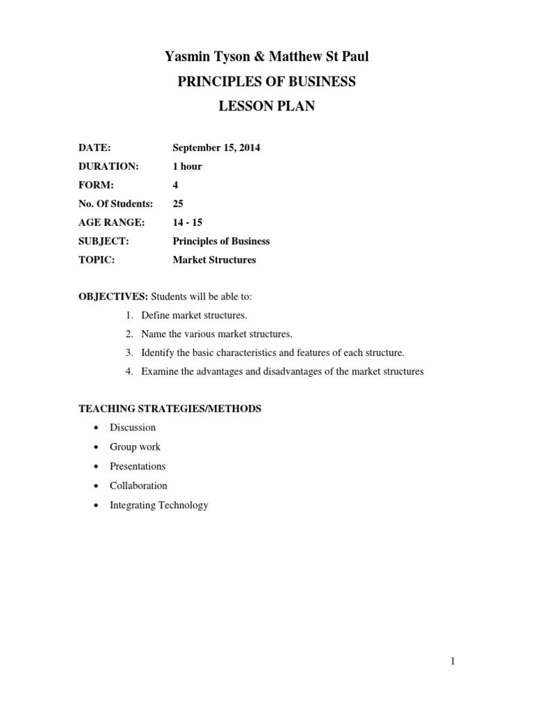 Market Structures Lesson Plan | PDF | Monopoly | Perfect Competition