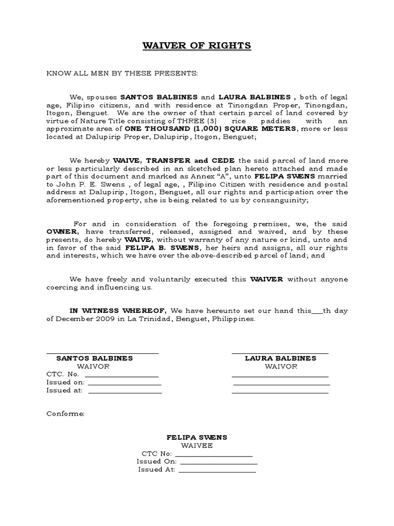 Waiver of Rights | PDF | Private Law | Justice