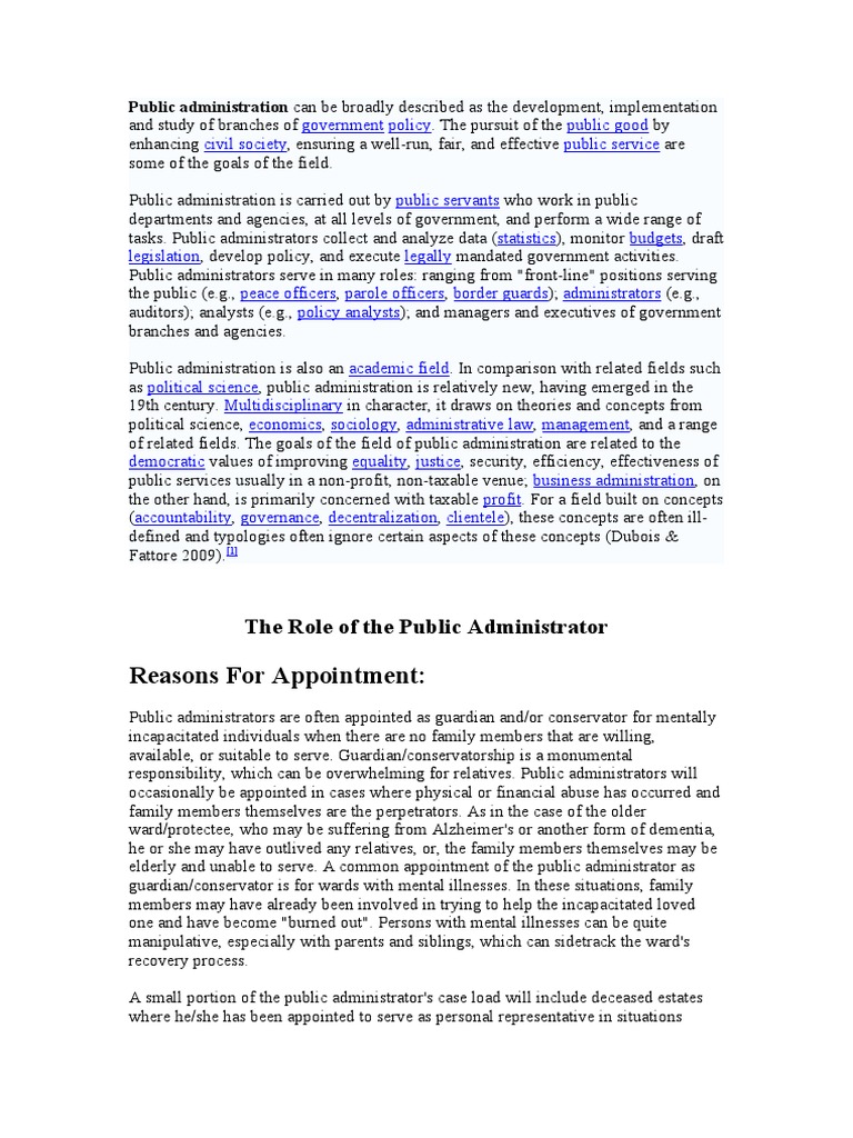 Reasons For Appointment:: The Role of The Public Administrator | PDF