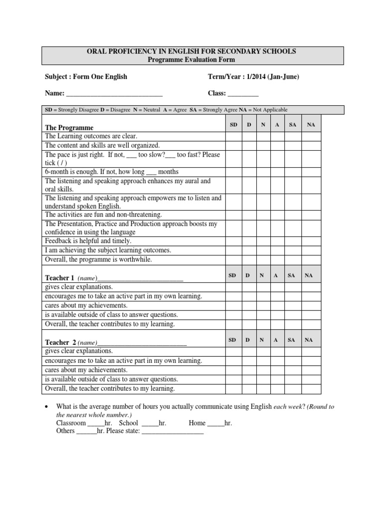 Sample:OPS-English Evaluation Form | Educational Assessment | Quality ...