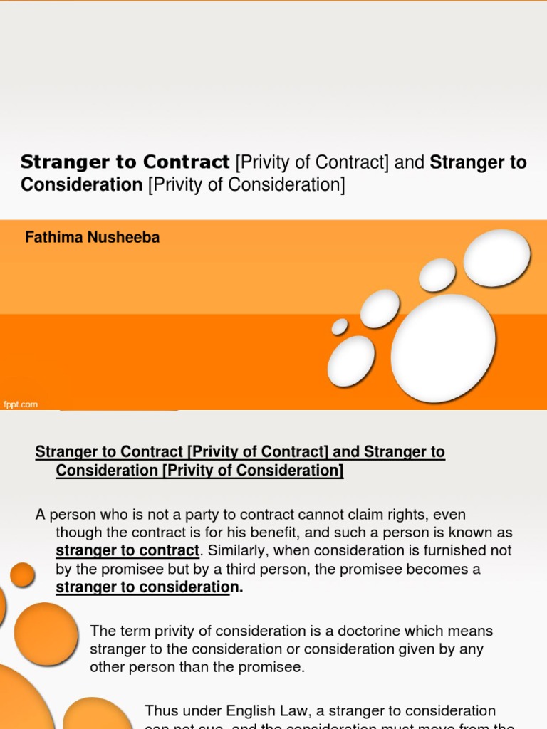 Stranger To Contract | PDF | Assignment (Law) | Consideration