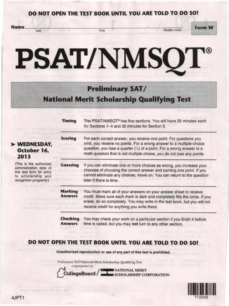 Psat Exam 2013 | PDF | Psat/Nmsqt | Multiple Choice
