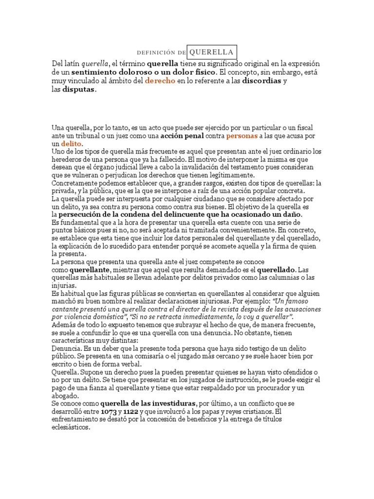 Definición de Querella | Descargar gratis PDF | Queja | Delito