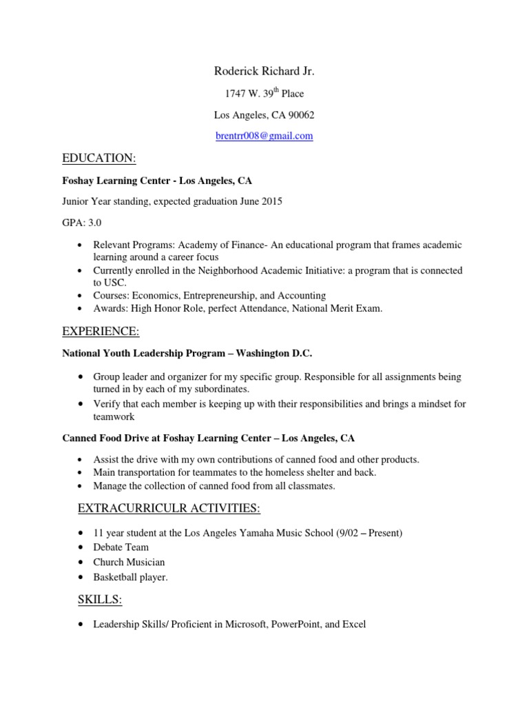 Roderick Richard JR.: Foshay Learning Center - Los Angeles, CA | PDF