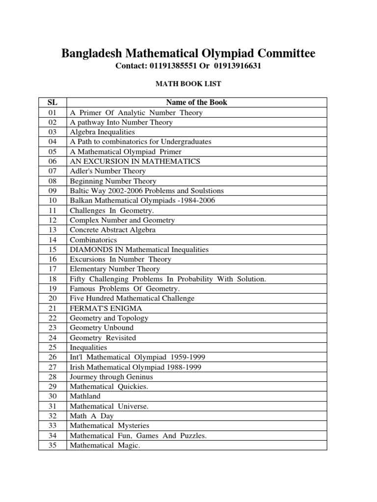 Math Book List English | Download Free PDF | Number Theory | Geometry