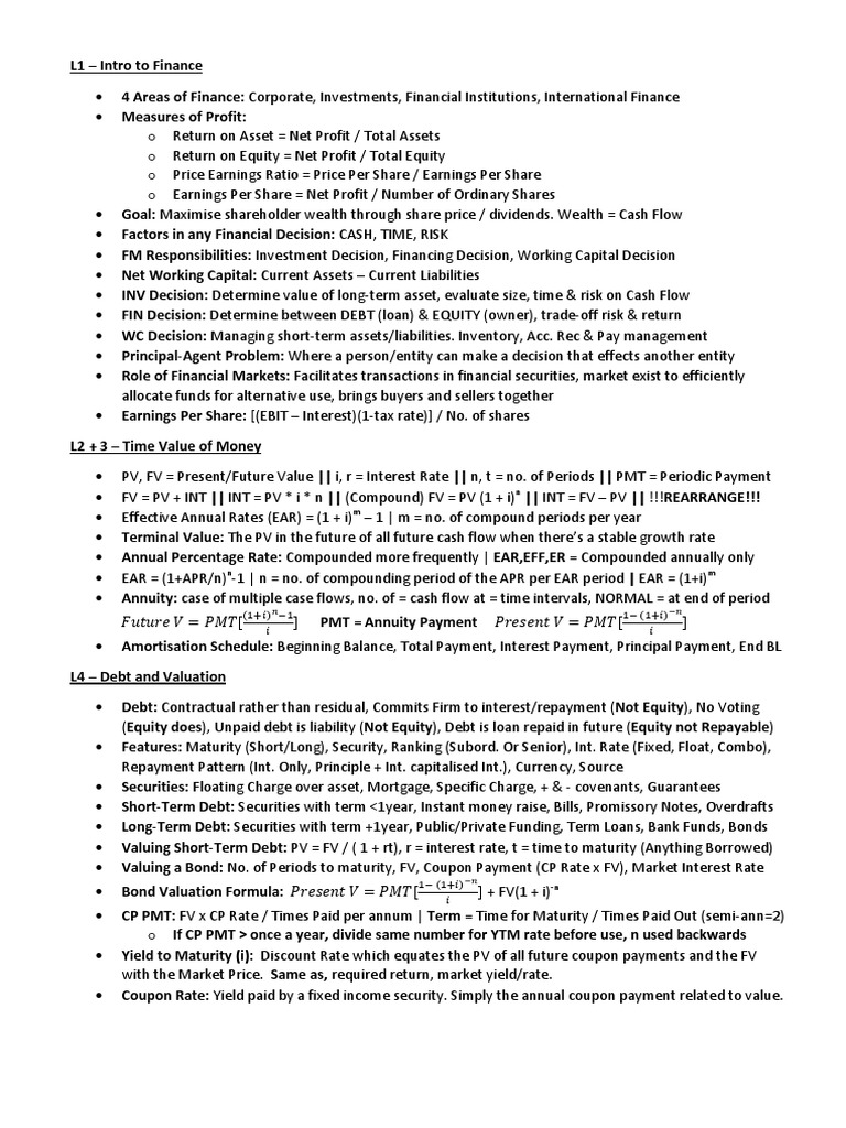 Midsem Cheat Sheet (Finance) | PDF | Capital Budgeting | Net Present Value