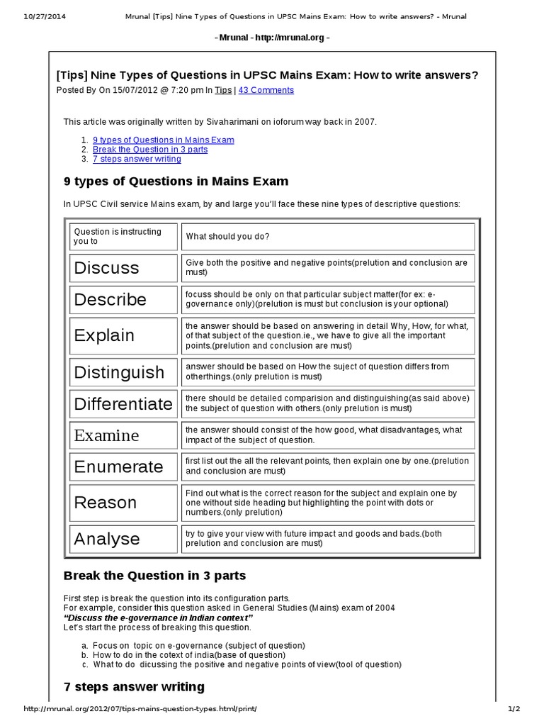 Discuss Describe Explain Distinguish Differentiate Examine Enumerate ...