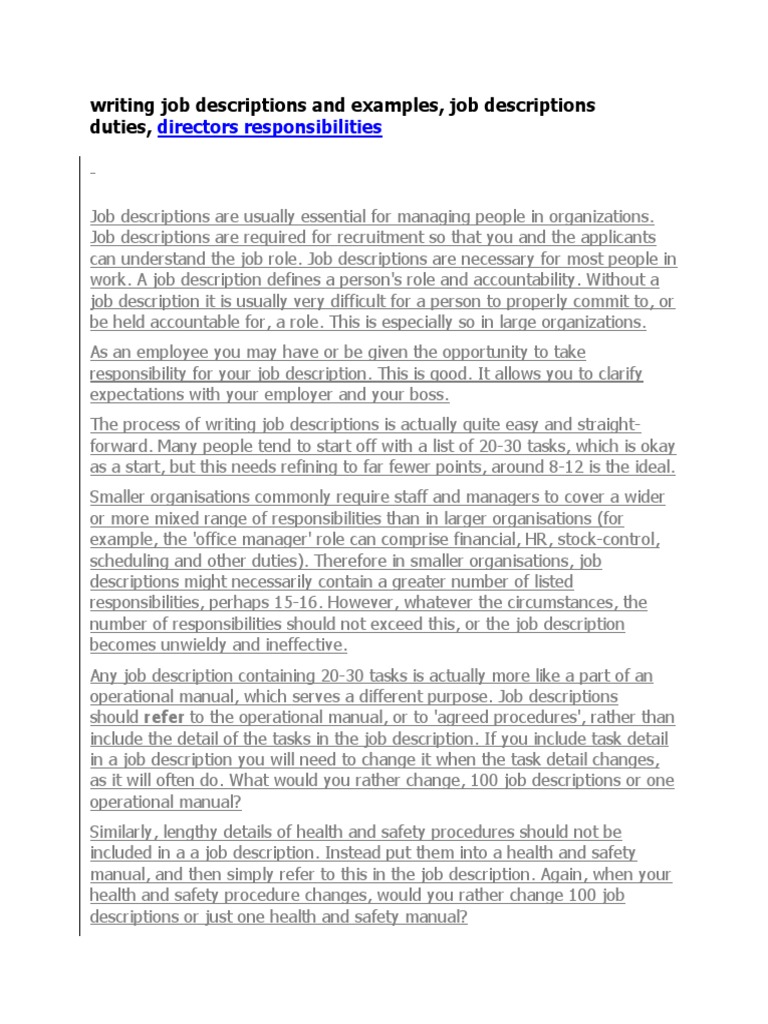 Typical Job Description Duties Examples | PDF | Board Of Directors ...