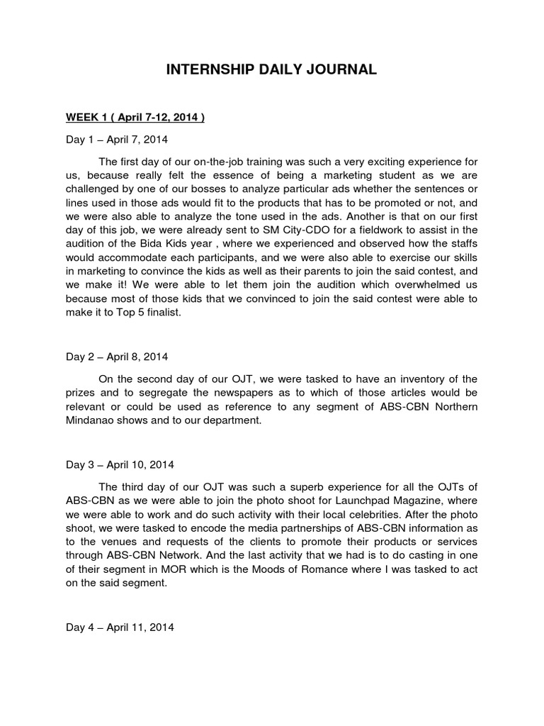Internship Daily Journal | PDF | Advertising | Business