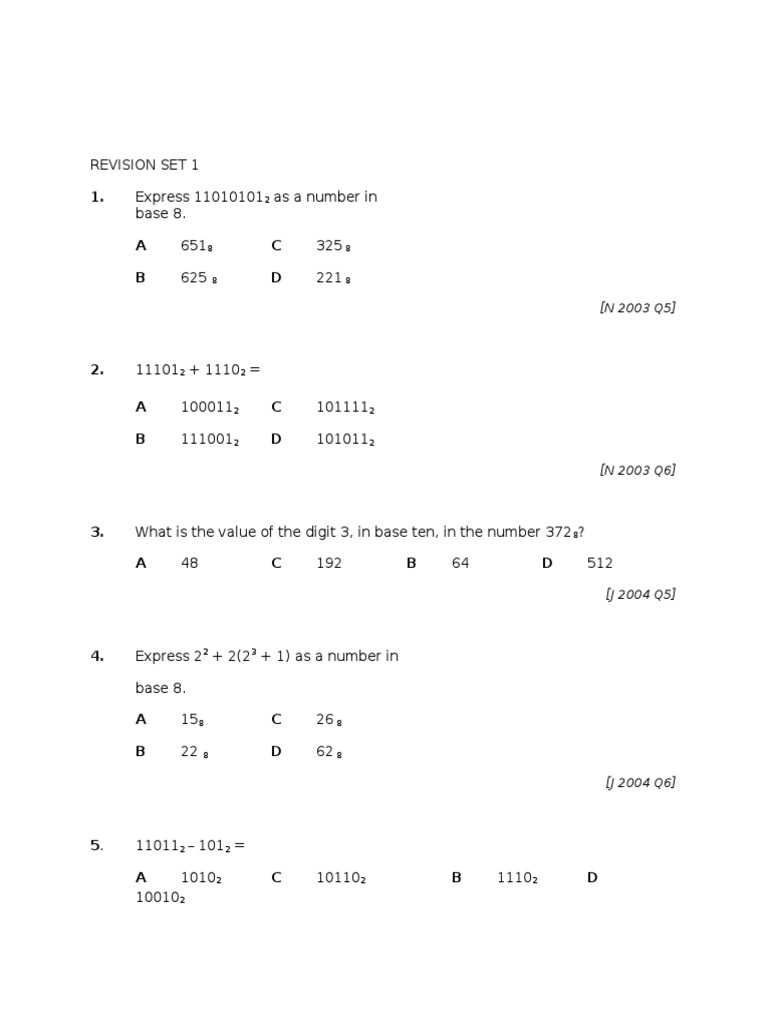 Revision Set 1 | PDF