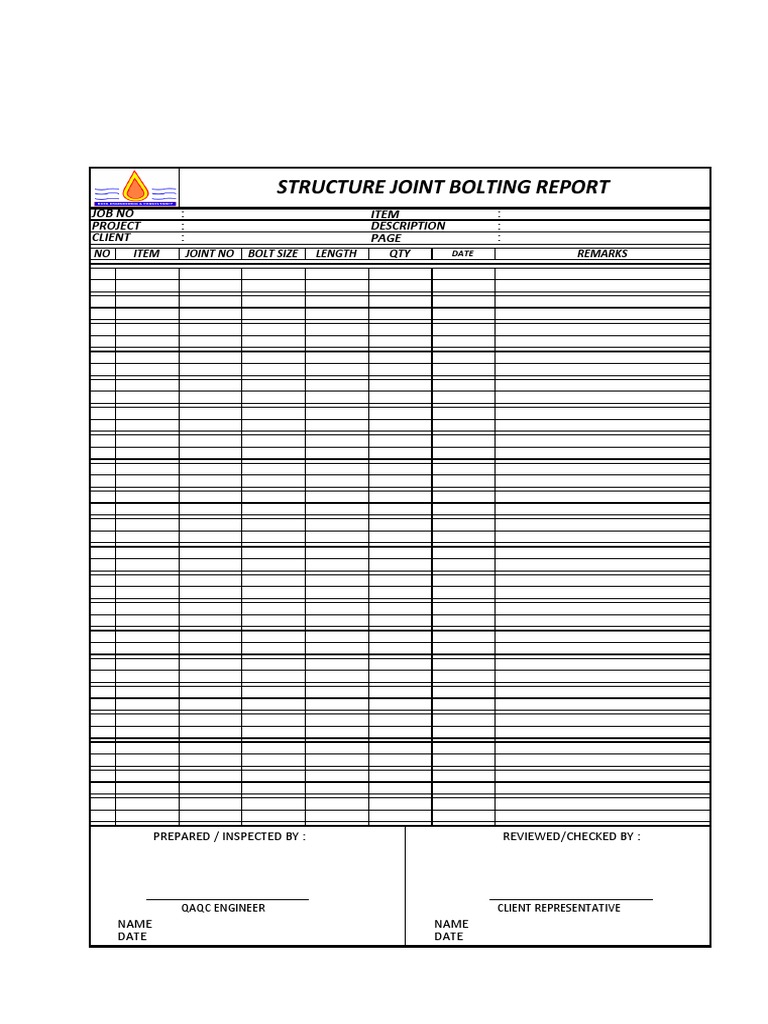 Structure Joint Bolting Report Template | PDF | Art | Technology ...