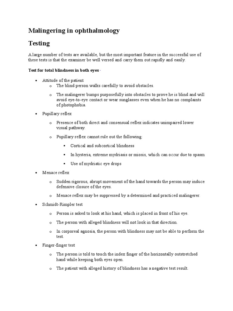 Malingering in Ophthalmology Test | PDF | Eye | Visual Impairment