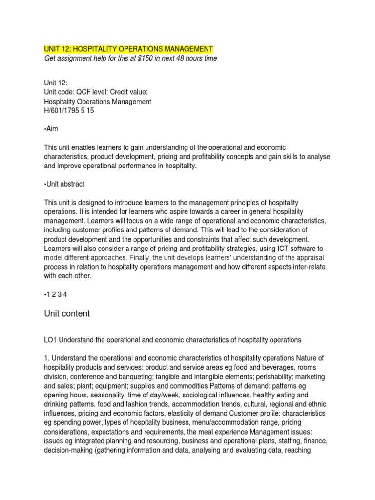 UNIT 12 Hospitality Operations Management | PDF | Pricing | Real Estate ...