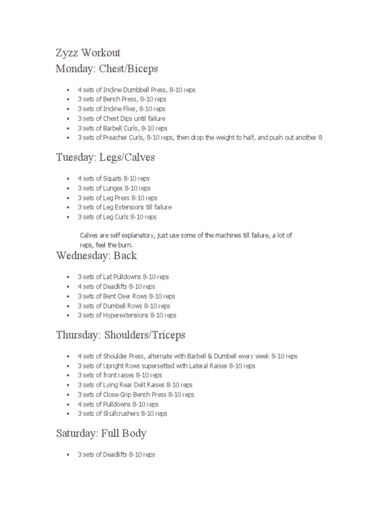 Zyzz Workout Monday: Chest/Biceps | PDF