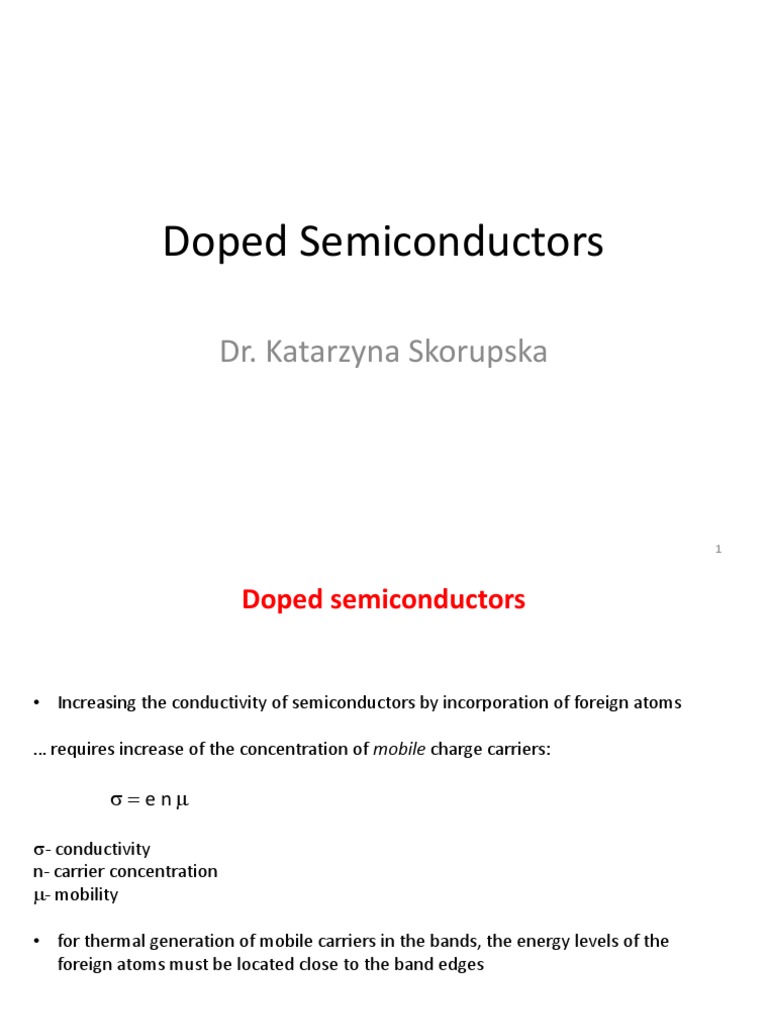 Doped Semiconductors: Dr. Katarzyna Skorupska | PDF | Doping (Semiconductor) | Semiconductors