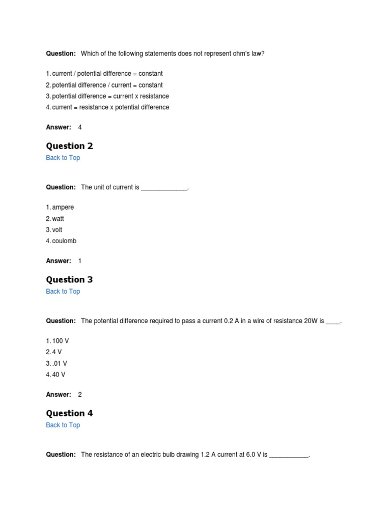 Electricity Mcqs | PDF | Series And Parallel Circuits | Electric Current