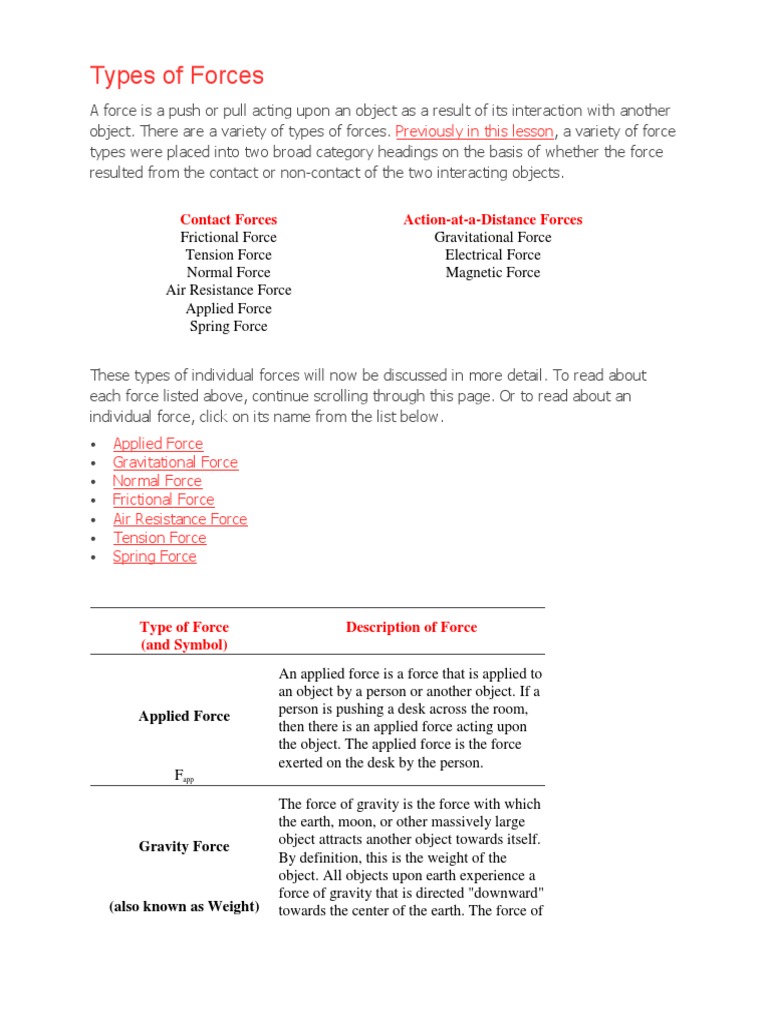 Types of Forces | PDF | Tension (Physics) | Friction