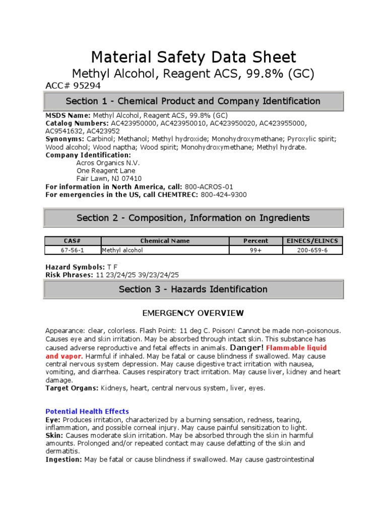 Material Safety Data Sheet.docx | Methanol | Fires | Free 30-day Trial ...
