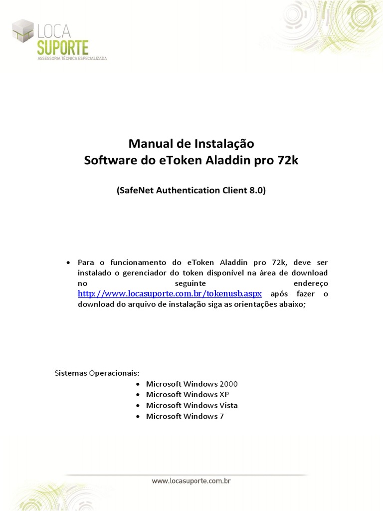 Manual Instalacao Etoken Pro 72k | PDF | Computadores