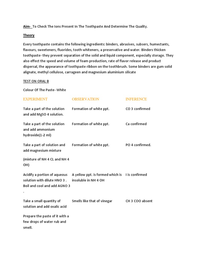 Analysis of Toothpaste | PDF | Hydroxide | Ammonium