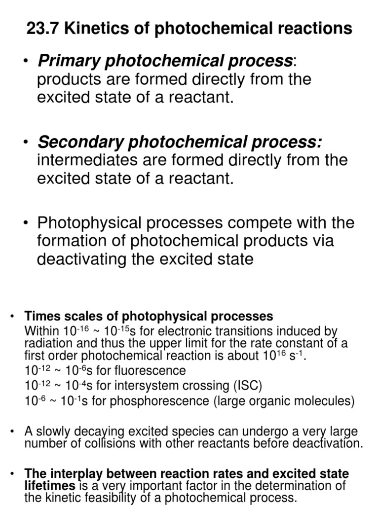 Kinetics of Photochemical Reactions | PDF | Photochemistry | Chemical ...