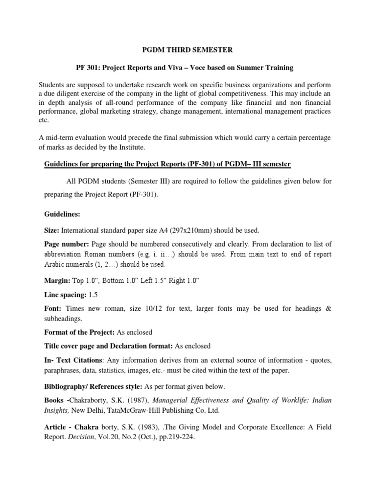 Project Report Guidelines-PGDM THIRD SEMESTER | PDF | Thesis | Master Of Business Administration