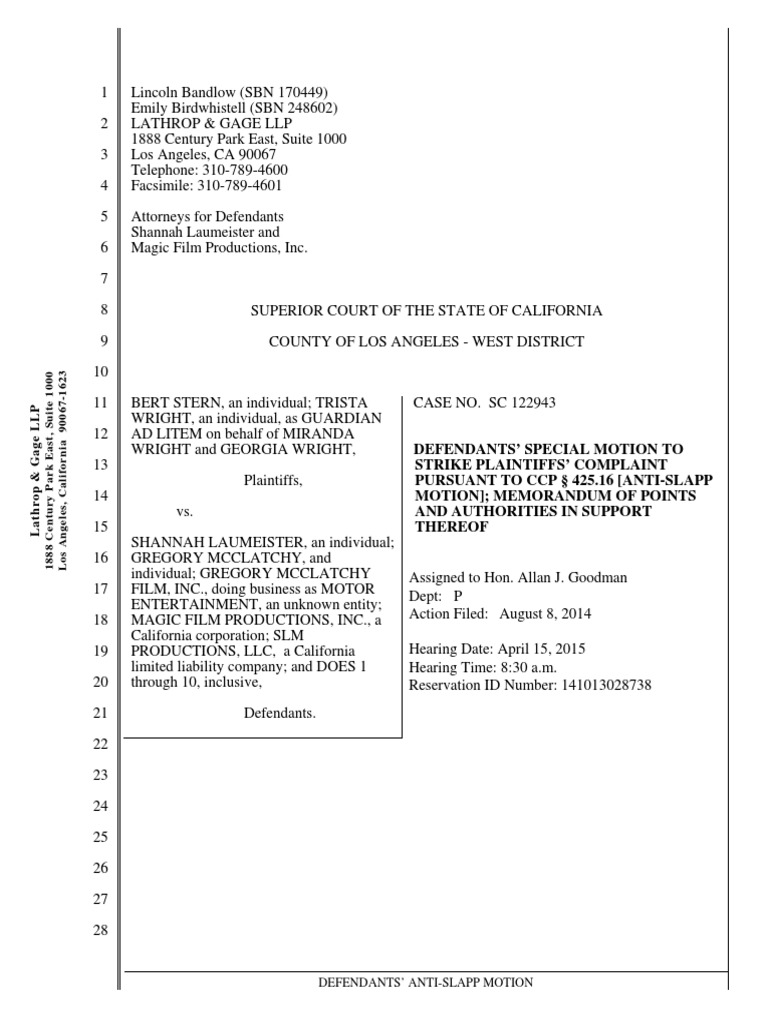 Laumeister Anti-SLAPP Motion | PDF | Tort | Cause Of Action