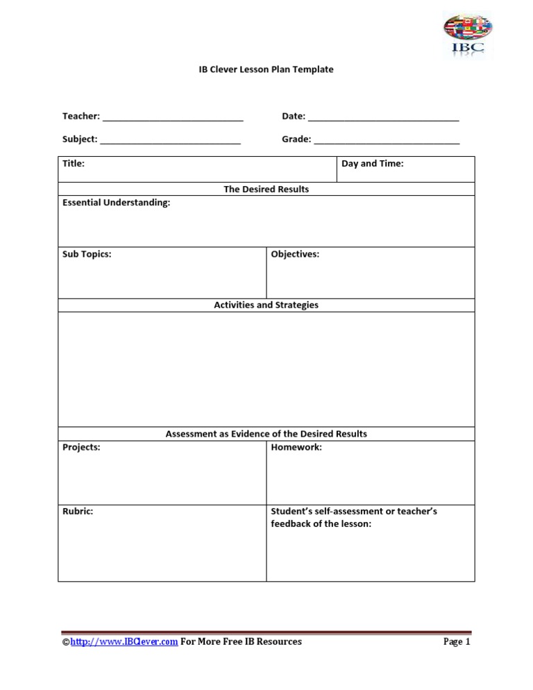 IBC Blank Lesson Planner Template | PDF