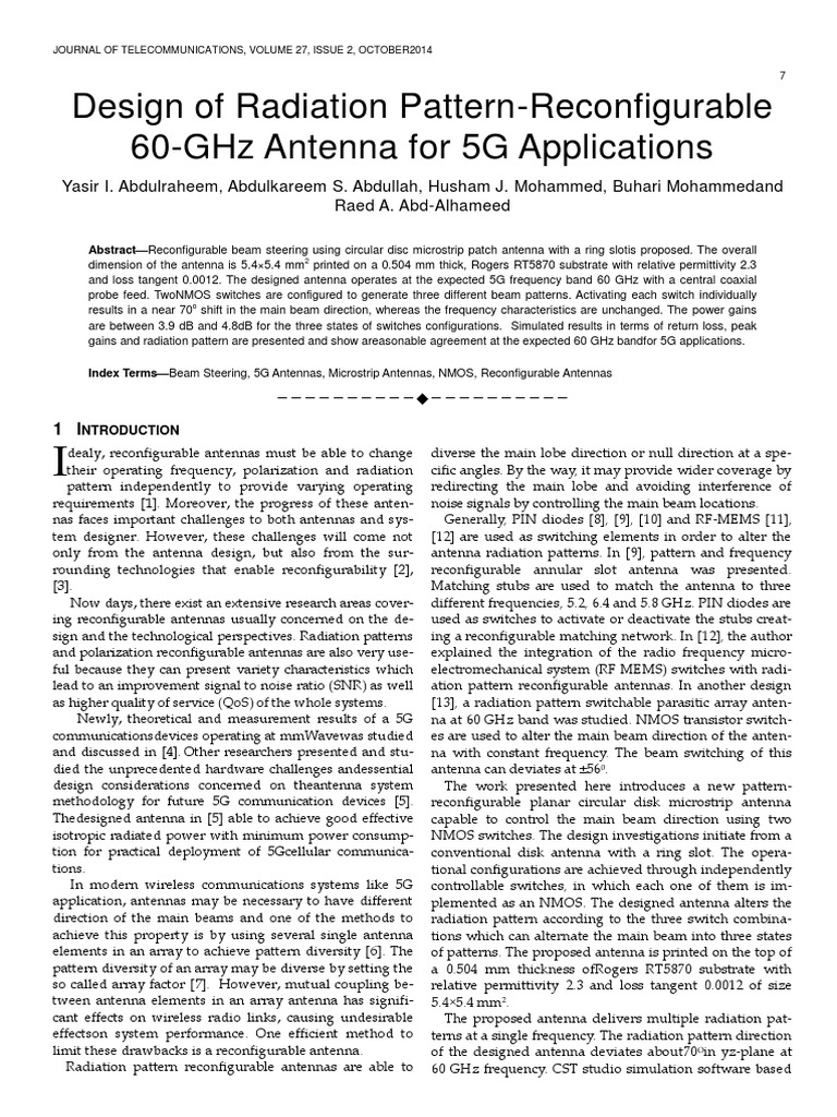 Design of Radiation Pattern-Reconfigurable 60-GHz Antenna For 5G ...