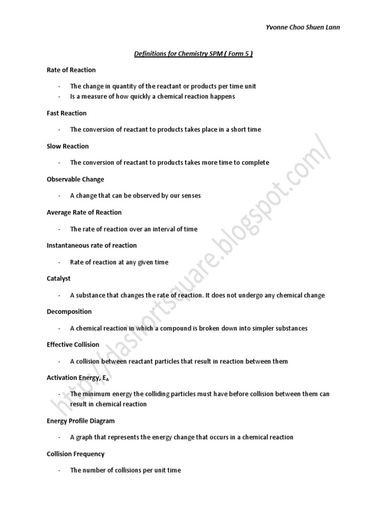 Definitions For Chemistry SPM F5 | PDF | Functional Group | Redox