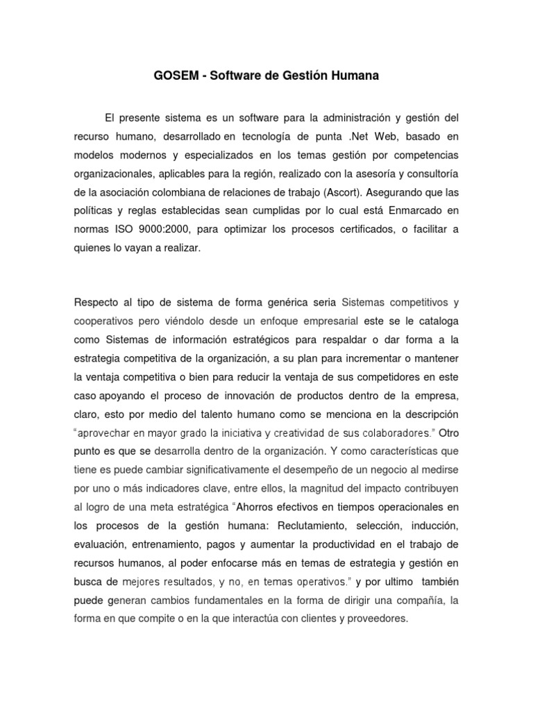 GOSEM Software de Talento Humano | PDF | Recursos humanos | Sistema de ...