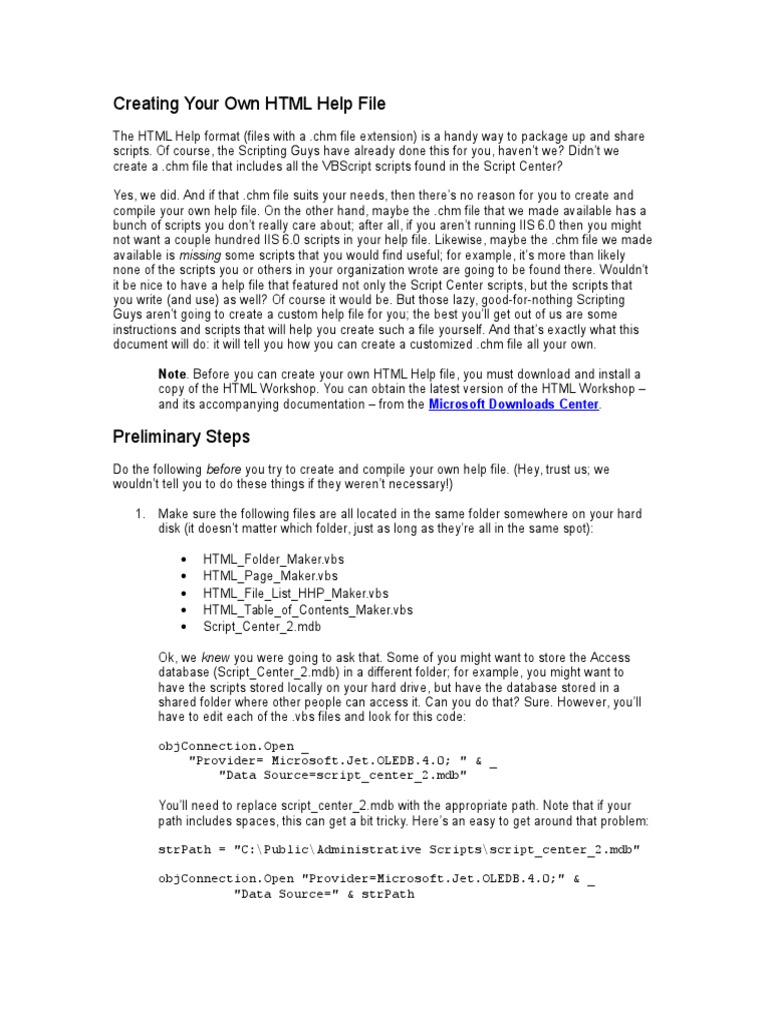 Note. Before You Can Create Your Own HTML Help File, You Must Download ...