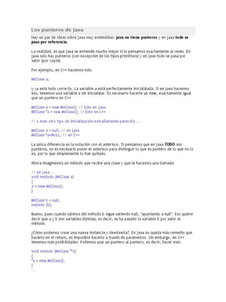 Los Punteros de Java | PDF | Puntero (Programación de computadora) | Objeto (informática)