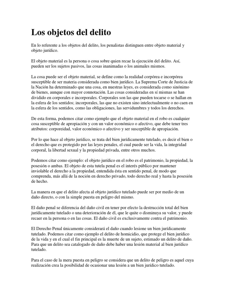 Los Objetos Del Delito | Delito | Derecho penal