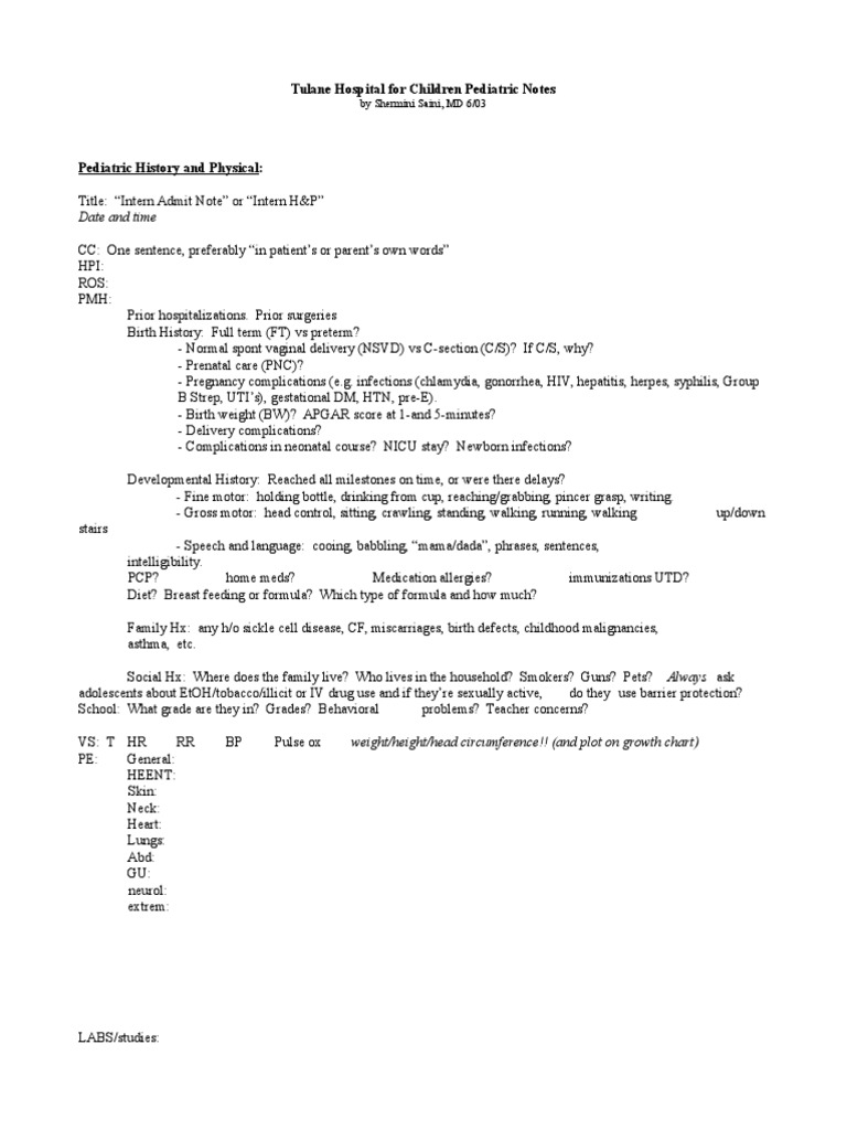 Pediatrics Notes , SOAP, Discharge | Wellness | Medicine