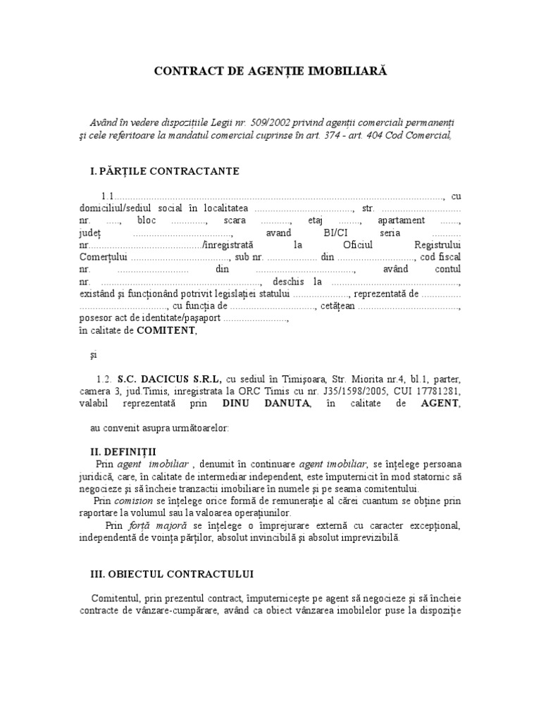 Contract de Agentie Imobiliara | PDF